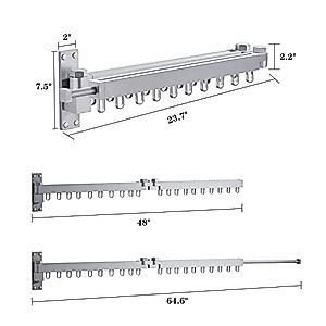 Bakala Retractable Clothes Drying Rack, Wall Mounted Space Saver Heavy Duty Laundry Clothes Hanger Rack with Towel Bar, Collapsible Clothes Dry Racks for Balcony, Mudroom, Bedroom