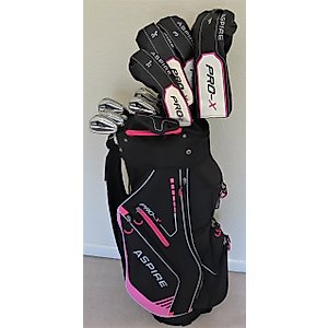 Ladies Complete Golf Club Set - Driver, Fairway Wood, 2 Hybrid Clubs, Irons, Putter, and Deluxe Bag Pink Right Hand