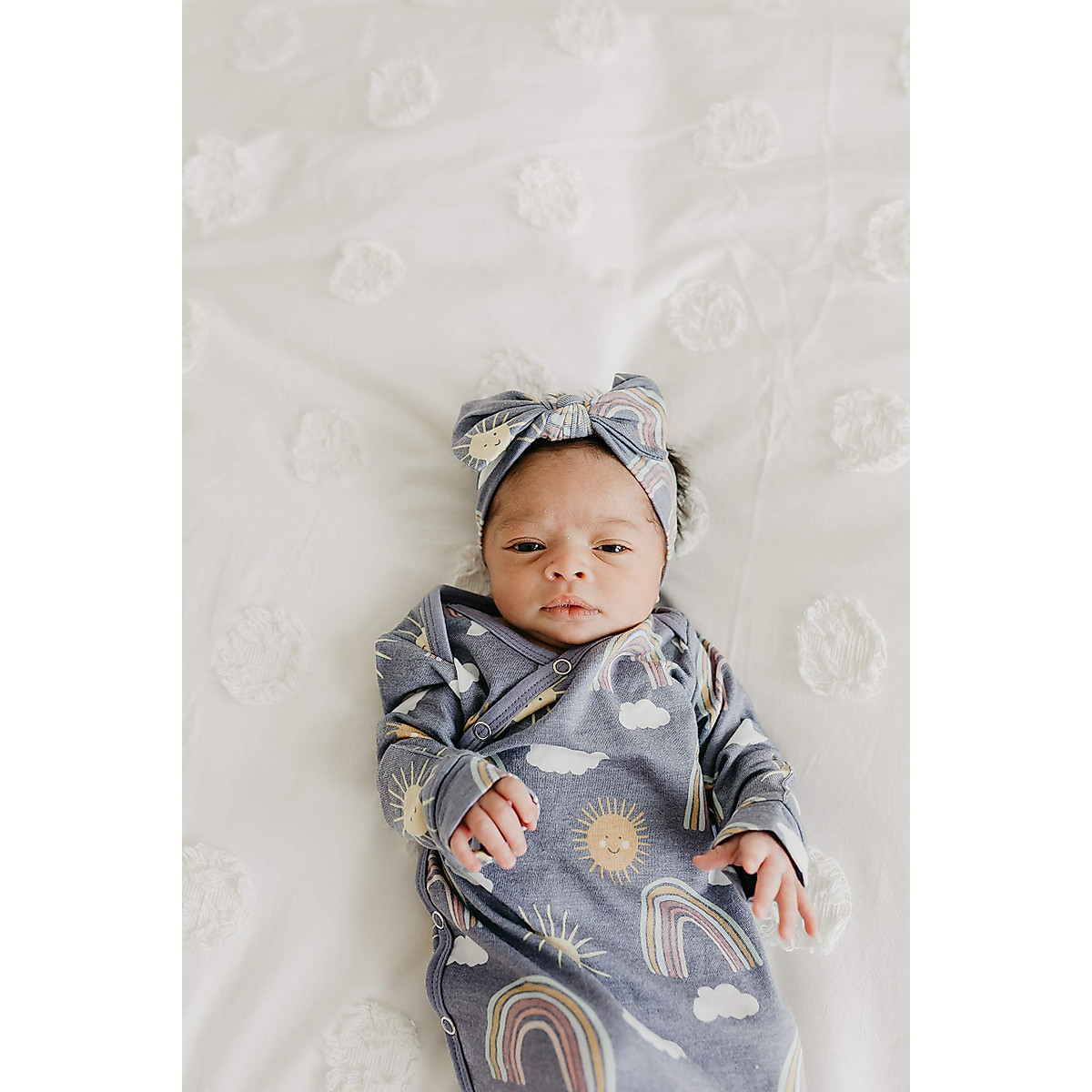 Copper Pearl Baby Gown - Knotted Newborn Sleepers for Baby Boy and Girl, Soft Stretchy Long Sleeve Infant Gowns with Bottom Tie and Hand Mittens, Perfect Hospital Coming Home Outfit (Hope)