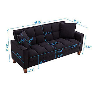 Eafurn Soft Upholstered Loveseat Sofa Small Couch for Living Room,Modern Decor Furniture with Armrest & Throw Pillows and Padded Backrest Love Seats, Black Deep Button Tufted with Solid Wood Legs