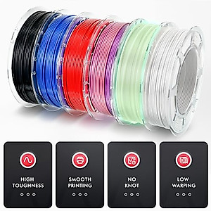 6 Colors PLA 3D Printer Filament Bundle 1.75mm PLA Printing Material Each Roll 200g Vacuum Packaging Printing Filament Dryer Black Red Blue White Rainbow Fluorescent Green Filament Supplies