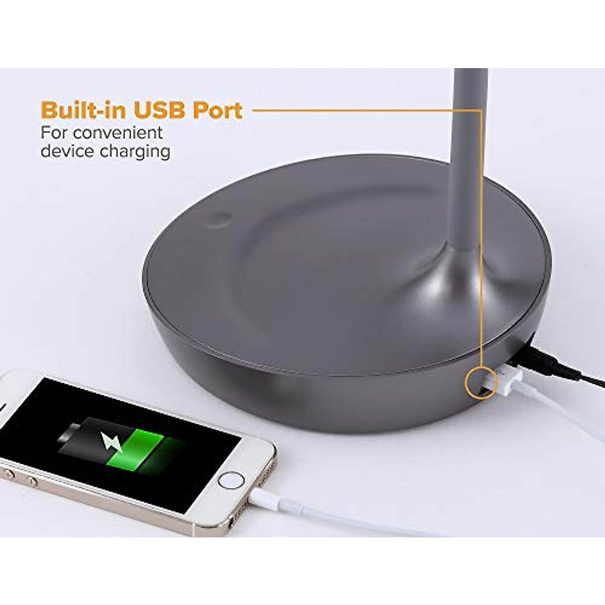 Bostitch Office KT-VLED1502-GRAY Gooseneck LED Desk Lamp with USB Charging Port, Dimmable, Gray