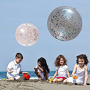 Kanoyavv Beach Ball Pool Toys Balls Giant Confettis Glitters Inflatable Clear Beach Ball, Swimming Bath Toys Pink Inflatable Pool Water Toys for Kids Ages 4-8 Beach Essentials for Kids