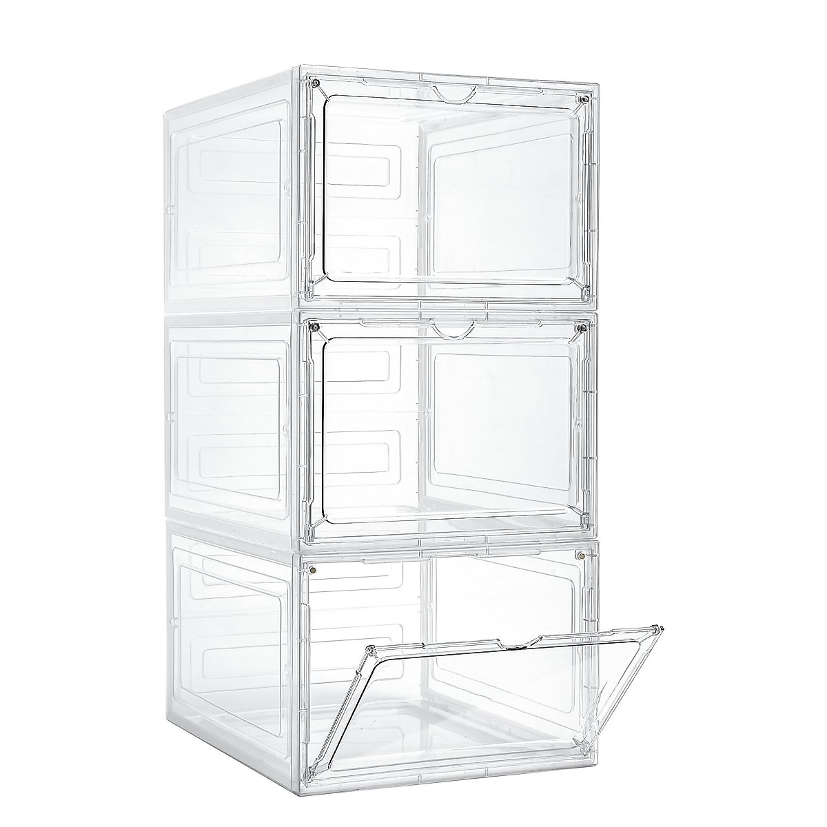 SANKEU Storage Bins with Lids，3pcs×19.5 Qt Plastic Storage Containers with Magnetic Door, Stackable Clear Storage Box for Closet Organizers and Storage,Office Organizing