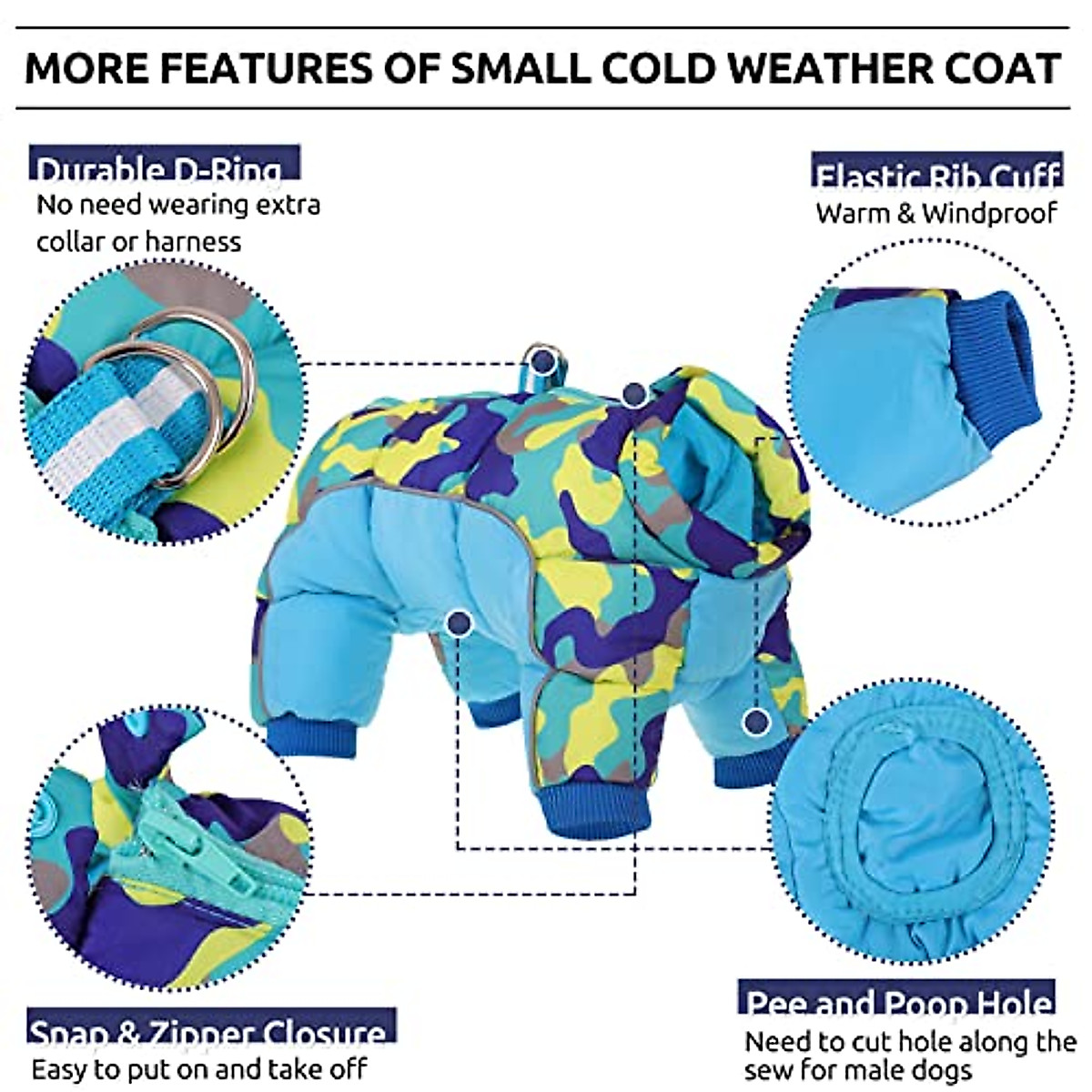 SUNFURA Winter Dog Coats, Warm Dog Down Jacket with 4 Legs, Reflective Windproof Puppy Turtleneck Snowsuit for Cold Weather, Lightweight Padded Puffer Dog Vest Apparel for Small Medium Dog
