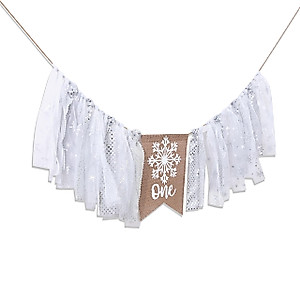 White Snowflake High Chair Banner - White Winter Onederland, White Snowflake 1st Birthday, Snowflake White & Burlap Farmhouse Birthday Banner