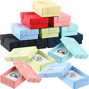 72 Pieces Jewelry Gift Boxes Set Empty Jewelry Boxes Small Gift Boxes for Jewelry Cardboard Boxes for Jewelry Packaging with Ribbon Bowknot for Anniversaries Weddings Birthday, 8 Colors