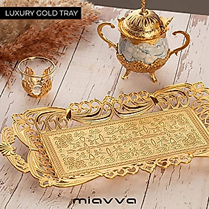 Gold Serving Tray, Vintage Serving Metal Tray for 2 People (Width 6'' Length 16'') (Premium Gold)