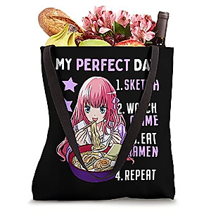 My Perfect Day Sketch Watch Anime Eat Ramen Repeat Tote Bag