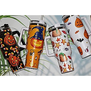 QEAGVJ Halloweeen 40oz Tumbler With Lid and Straw Stainless Steel 40oz Halloween Spooky Pumpkin Tumbler Cup with Handle,Halloween Tumbler Cups,Insulated Spooky Travel Coffee Mug…