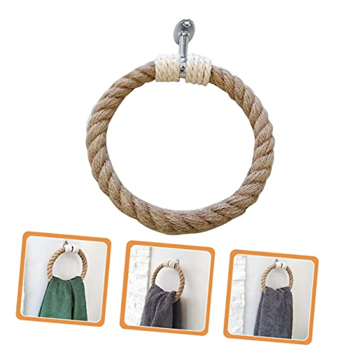 Veemoon Kitchen Rings Wooden Stand Wall-Mounted Bohemian Woven Decorative Accessories Hand Ring Bath Shower Design Storage Rope Bathroom Mount Holder Towel Bedroom Shape Rack Rustic