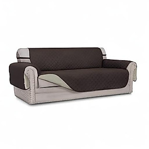 Easy-Going Reversible Couch Cover for 3 Cushion Couch Sofa Cover for Dogs Water Resistant Furniture Protector Cover with Foam Sticks Elastic Straps for Pet Cat (Sofa, Chocolate/Beige)