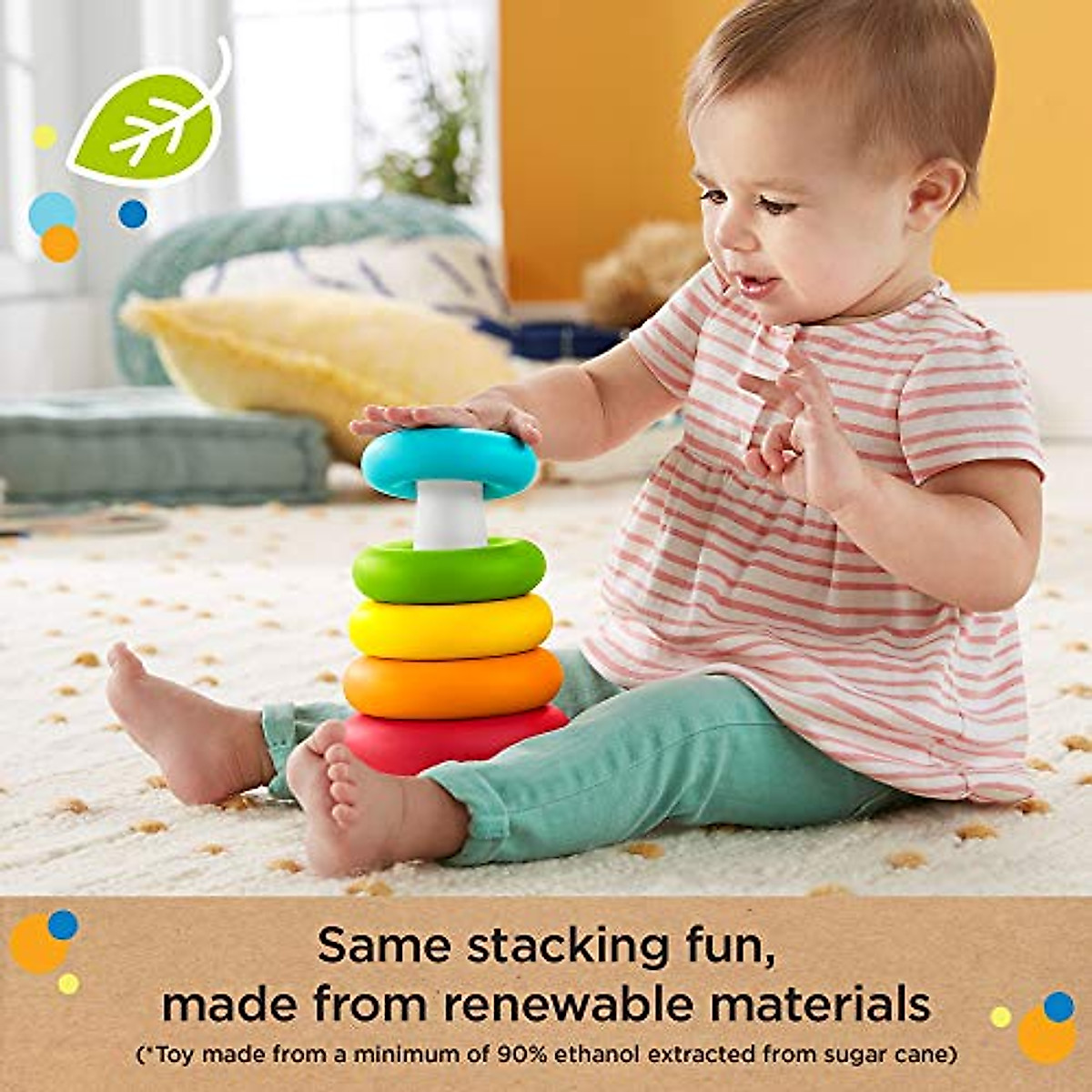 Fisher-Price Baby's First Blocks and Rock-a-Stack gift set, 2 plant-based toys for infants ages 6 months and older