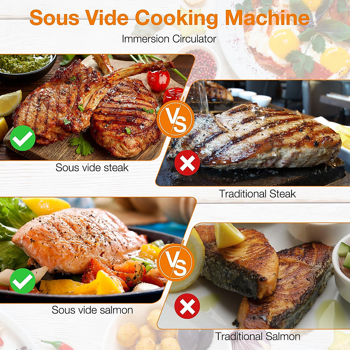Upesitom Sous Vide Machine, 1100W Upgraded WIFI Sous Vide Cooker Ultra-quiet Working Cooker Immersion Circulator with Recipes(App Included), Accurate Temperature, Digital Timer, IPX7 Waterproof