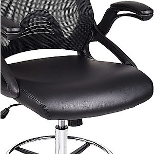 ARTETHYS Drafting Chair with Flip-up Armrests, Tall Office Chair Adjustable Height, Standing Desk Chair rotatable pu Leather seat(Black)