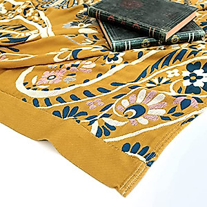 Heather Touch Boho Cotton Blanket Queen Christmas Blanket 4-Layer Yellow Decorative Blanket for Bed Sofa Couch Travel 78x90 inches Ginger/Mustard