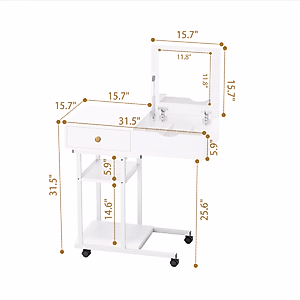 Elephance Moveable Vanity Desk with Mirror for Small Spaces, Makeup Dressing Table Computer Desk with Drawers and Shelves for Bedroom