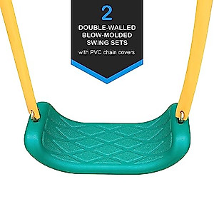 HooKung Swing Set for Backyard Outdoor Heavy Duty A-Frame Metal Playset with Seesaw, 2 Swings, Slide and Glider for Kids Toddlers