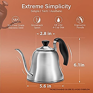 Chefbar Coffee Kettle for Stove Top Premium Gooseneck Kettle, Pour Over Coffee Kettle, Tea Pot Stovetop Teapot, Hot Water Heater for Camping, Home & Kitchen, Stainless Steel - Small 28oz, Brushed
