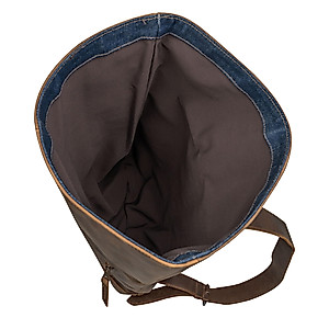 Hide & Drink, Roll Top Backpack Handmade From Full Grain Leather and Plaid Cotton - Vintage Style Rucksack - With Adjustable Shoulder Straps - Bourbon Brown