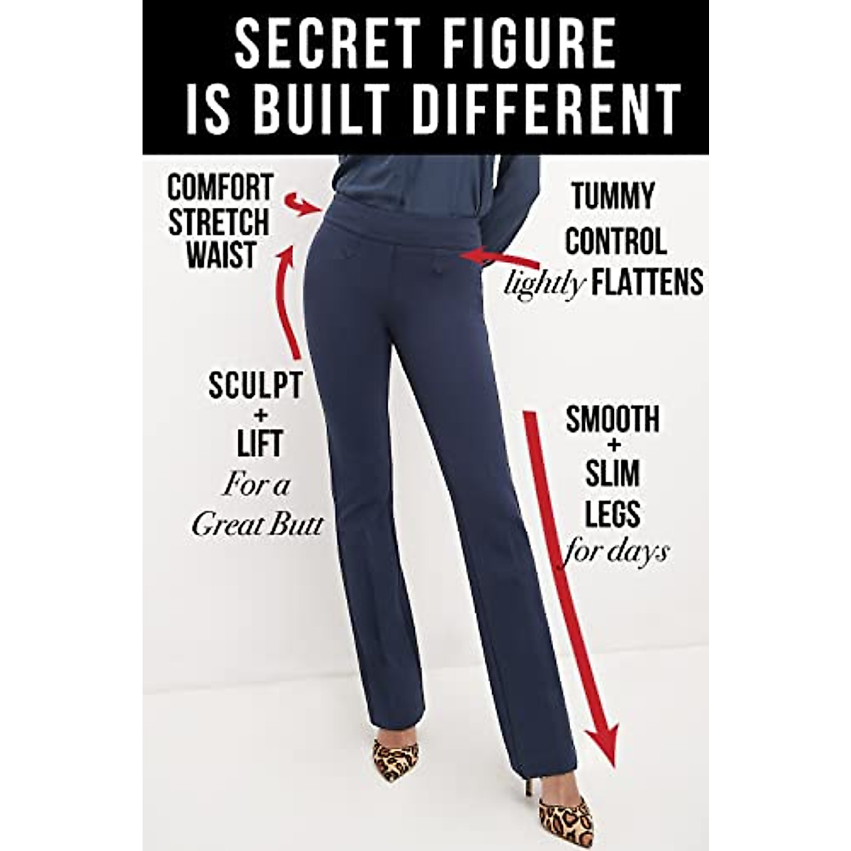 Rekucci Womens Secret Figure Pull-On Knit Bootcut Pants w/Tummy Control (Black, 12)