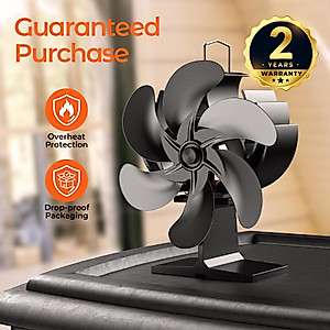Zmirne Wood Stove Fan, 6 Blades Heat Powered Fireplace Fan with Magnetic Thermometer, Silent Stove Top Fan, Wood Stove Accessories, Non-Electric Fan for Wood Burning Stove/Pellet/Log Burner/Fireplace
