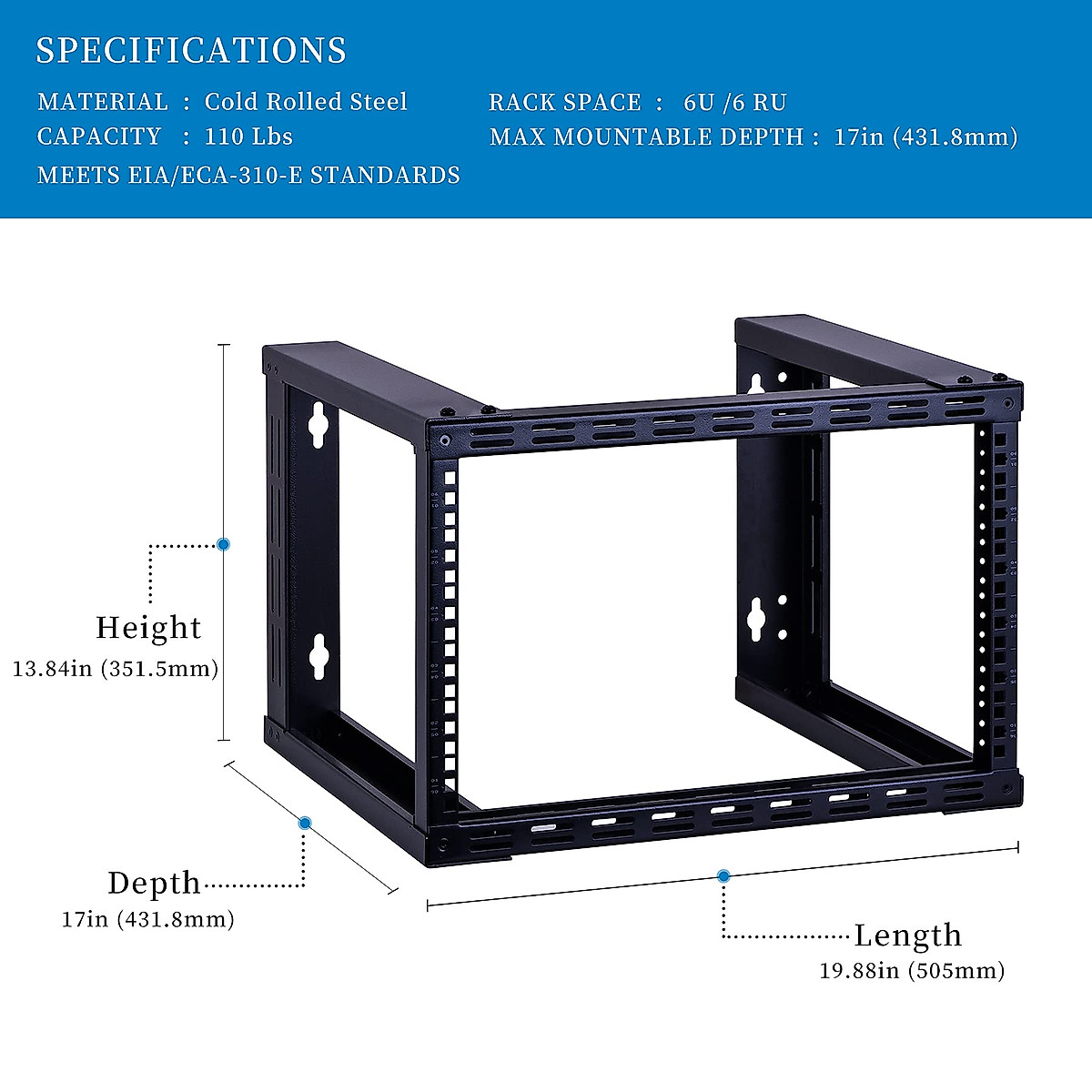 RackPath 6U Wall Mount Rack Open Frame 19in Server Equipment Rack Heavy Duty - 17in Depth