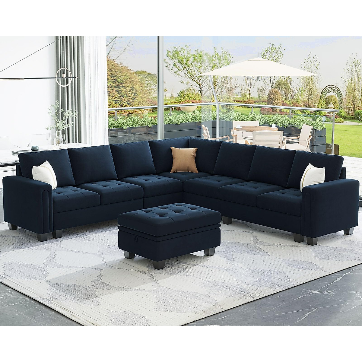 Belffin Convertible Velvet Modular Sectional Sofa Couch with Reversible Chaise L Shaped Sectional Couch with Storage Ottoman Living Room Furniture Sofa Set Blue