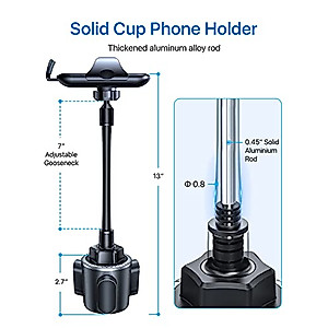 andobil Cup Holder Phone Mount, [Military-Grade, Super Stable] Adjustable Height Solid Long Gooseneck Cup Cell Phone Holder for Car Truck with Quick Swivel Compatible with iPhone 14 13 12 Pro Max