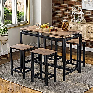 WOZNLA Room 5-Piece Industrial Counter Height Dining Set-Rustic Rectangular Table and Chairs for Kitchen-Perfect for Family Dinners and Gatherings, Dark Brown