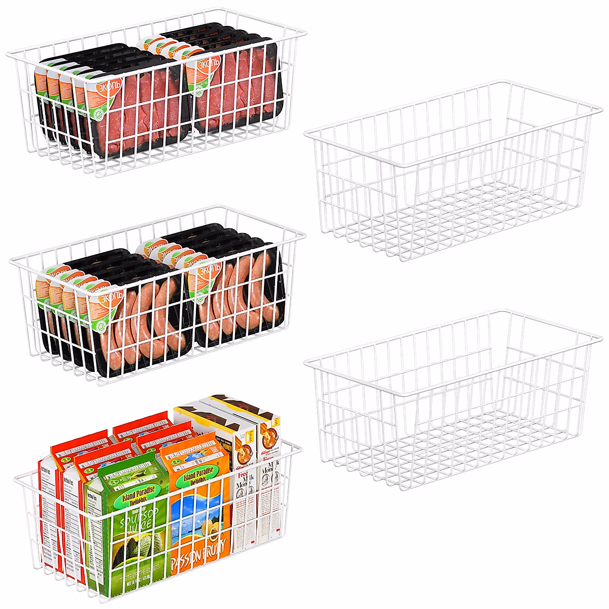 Orgneas Freezer Organizer Bins, Freezer Baskets for Chest Freezer and Upright Freezer Refrigerator Dividers Frozen Meats Storage Containers Organizer for Fruits and Vegetables, 5 Packs