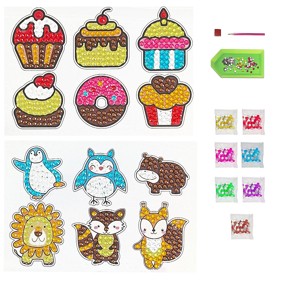 C CRYSTAL LEMON Diamond Painting Kits - Diamond Painting Stickers Kit with 2 Cards and 12 Diamond Stickers- Multicolored Paint with Diamonds for Girls and Boys