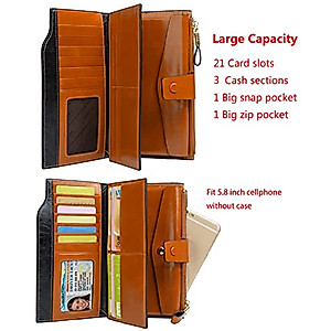 YALUXE Women's Genuine Leather Wallet RFID Blocking Multi Card Holder with Cell Phone Pocket