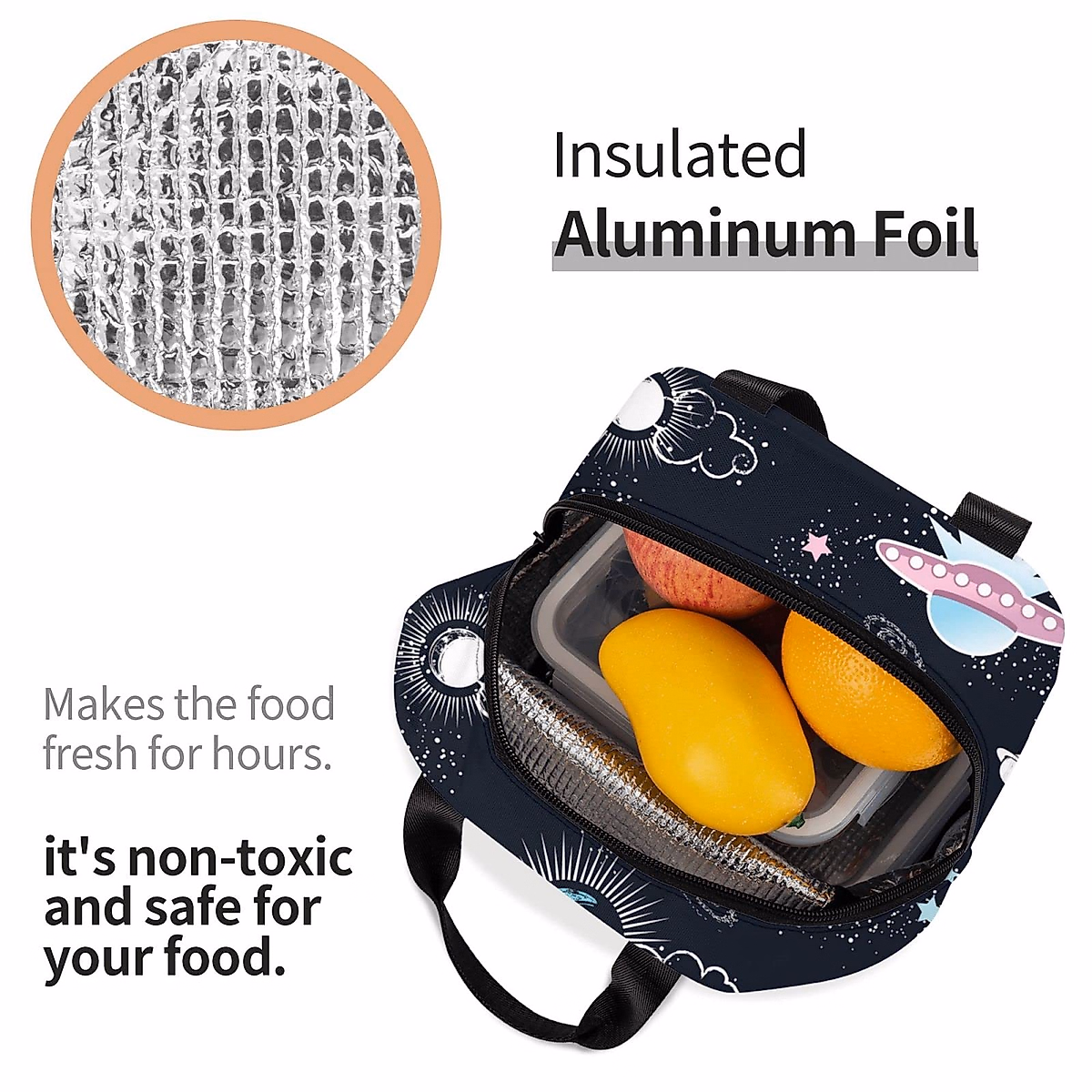 QIUWIOV Space Galaxy Constellation Lunch Bag Insulated Reusable Lunch Box Thermal Tote Bag Container Cooler Bag for Women Men Travel/Picnic/Work/Beach, One Size