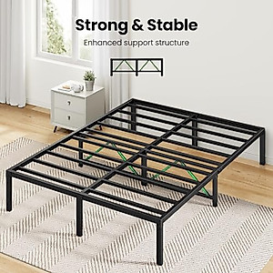 Marsail Queen Size Bed Frame, 14-Inch High Platform Bed with Steel Slat Support, Mattress Stoppers & Rounded Corners, Heavy-Duty Metal Platform, 1600 lbs Max Weight, No Box Spring Needed, MSBFQ02