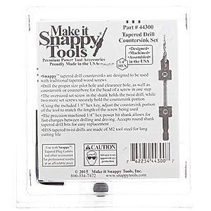 Snappy Tools 44300 New 3-Piece Hex Shank Tapered Drill Countersinks Set For #6/#8/#10 Wood Screws, Reusable, Use With Round Shank Tapered Twist Drills, 1.8-Inch Hex Key, 1/4-Inch Hex Power Bit Shank