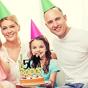 Sleyberoy Rocks 50 Cake Topper - Glitter Fabulous Fifty Years Birthday Party、Happy 50th birthday Theme party cake decorations（Rocks 50)