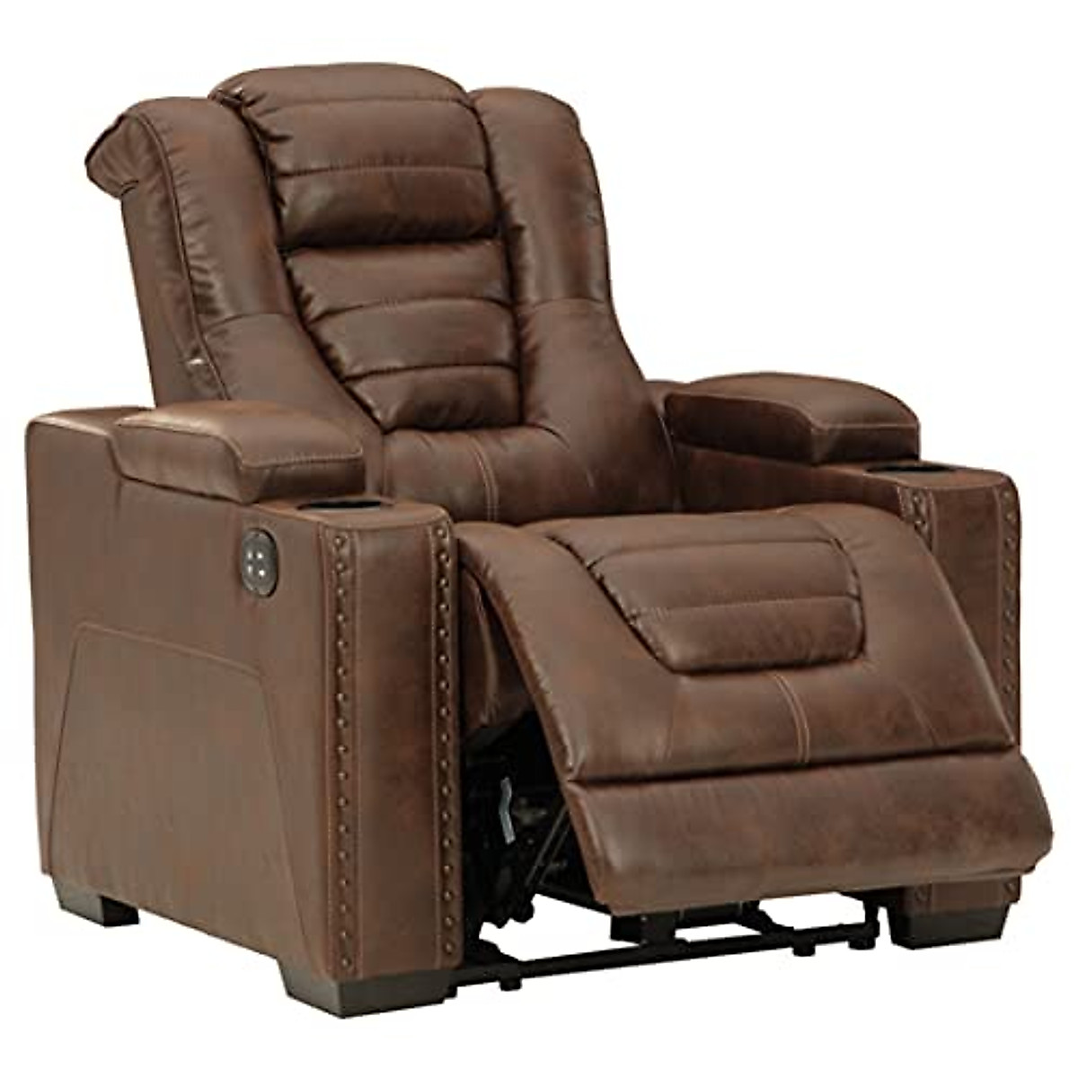Signature Design by Ashley Owner's Box Faux Leather Power Recliner with Adjustable Headrest, Brown