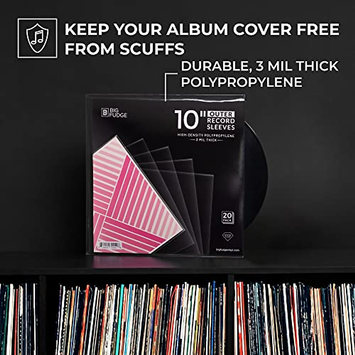 BIG FUDGE 20 Pack Vinyl Record Outer Sleeves 10" LP | Durable & Wrinkle-Free | Crystal Clear & Made from High-Density Polypropylene | 3 mm Thick | Fits Most Gatefolds and Double LPs