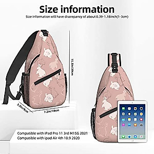 FeHuew Women Rabbits Pink White Bunnies Crossbody Sling Backpack for Men Chest Bag Shoulder Bag Lightweight One Strap Backpack Travel Outdoor Daypack