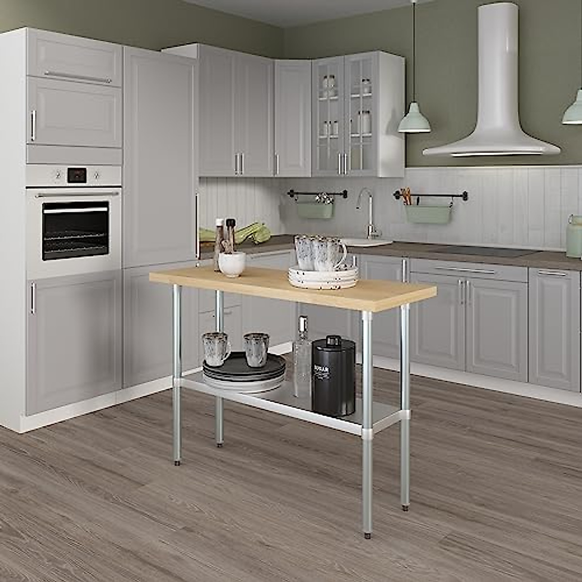 AmGood 18" x 48" Maple Wood Top Work Table with Adjustable Undershelf