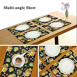 Autumnof Pumpkins Sunflowers Leaves Branches Placemats Set of 6, Double Sides Printing Place mats for Kitchen Dining Table Non-Slip Decorative Table Mat Washable