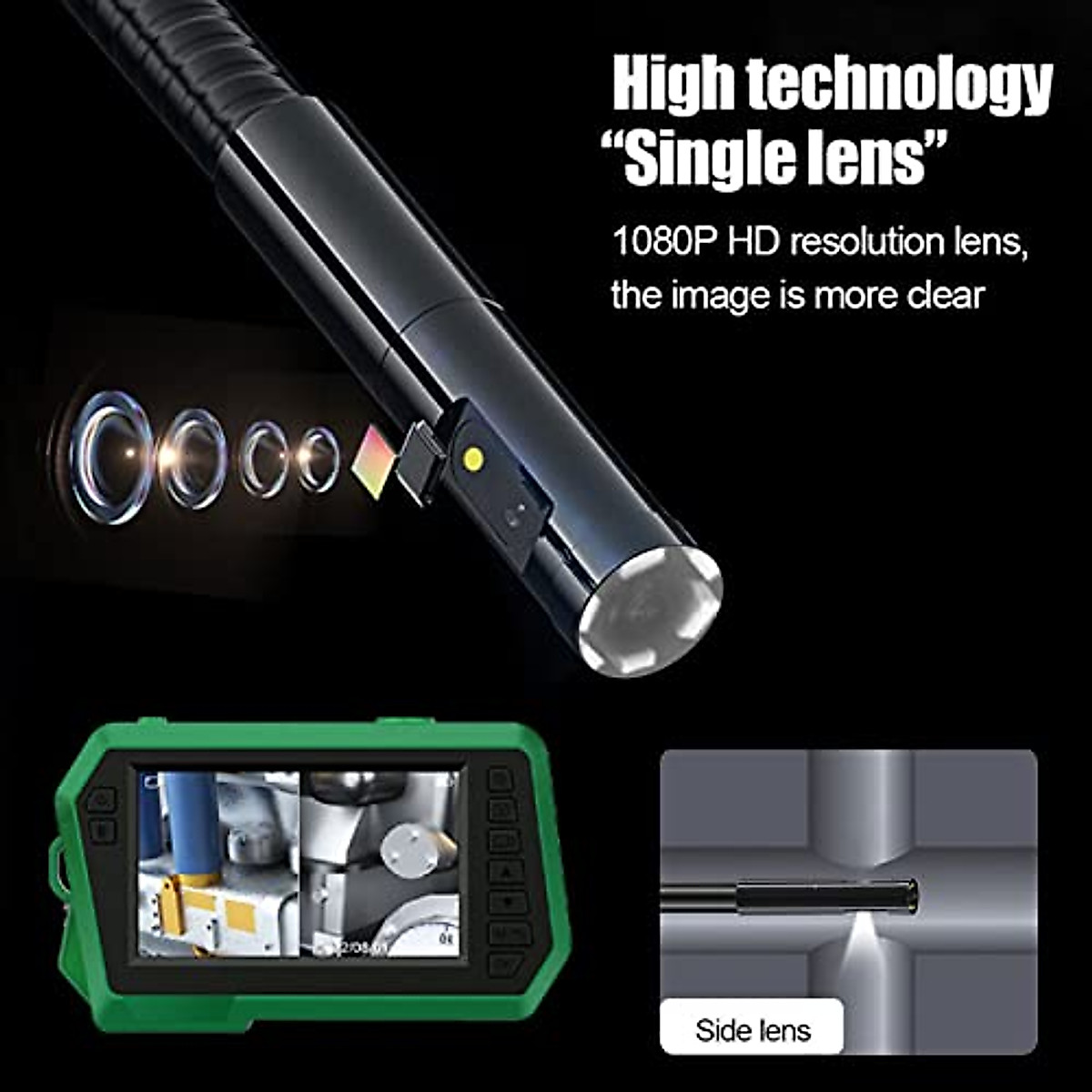 Dual Lens Endoscopy Camera, Resolution Up to 1080P, 4.3 Inch LCD Screen, IP68 Waterproof Level, 500cm Viewing Distance, with LED Light Snake Camera