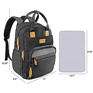 Diaper Bag Backpack For Mom Dad, Aiyoo baby Changing Bags Black Lightweight Travel BackPack Style Diaper Bags with Changing Pad