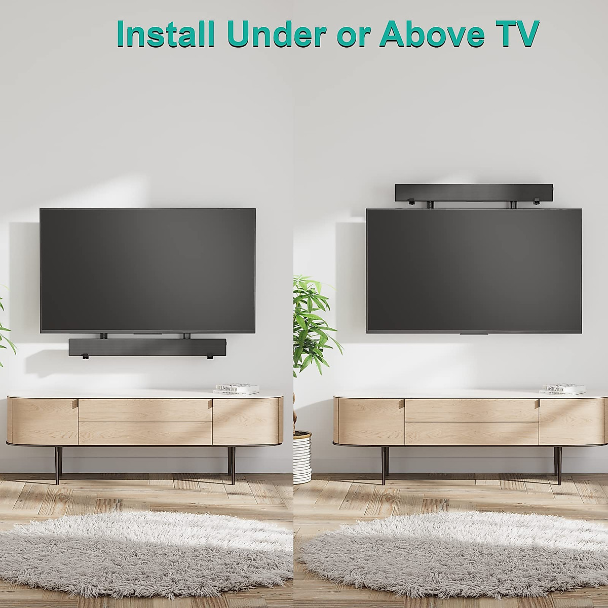 WALI Universal Soundbar Mount - Compatible with Samsung, Bose, Sonos,Lg,Vizio & More - Adjustable Under/Above/Wall Mount Bracket Supports Most Soundbars Up to 33lbs, Black