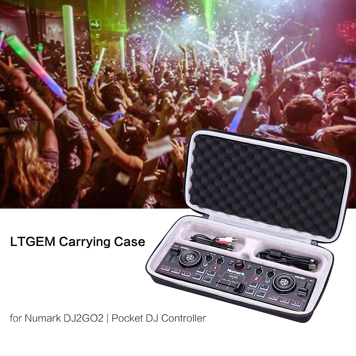 LTGEM EVA Hard Case for Numark DJ2GO2 Touch or Numark DJ2GO2 Pocket DJ Controller - Travel Protective Carrying Storage Bag