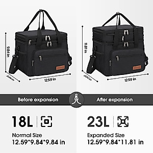 Maelstrom Lunch Box For Men Women,Insulated Lunch Bag Women,Expandable Double Deck Lunch Cooler Bag,Lightweight Leakproof Lunch Tote Bag With Side Tissue Pocket,Suit For Work School 18L,Black