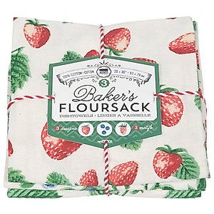 Now Designs Berry Patch Cotton Floursack Kitchen Dish Towels 20 x 30in, Set of 3, Red, Blue, Green, White