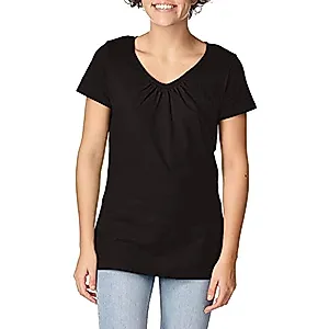 Hanes Women's Shirts, Slub Cotton Shirred V-Neck Tee, Cotton T-Shirts for Women, Women’s Tee Shirts