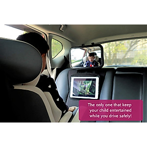 Baby Mirror for Car with Ipad Holder - XL Infant Car Mirror for Baby Rear Facing - 360° Wide Angle, Clear View, Shatterproof & Crash Tested Safety Baby Car Mirror for Back Seat with Car Tablet Holder